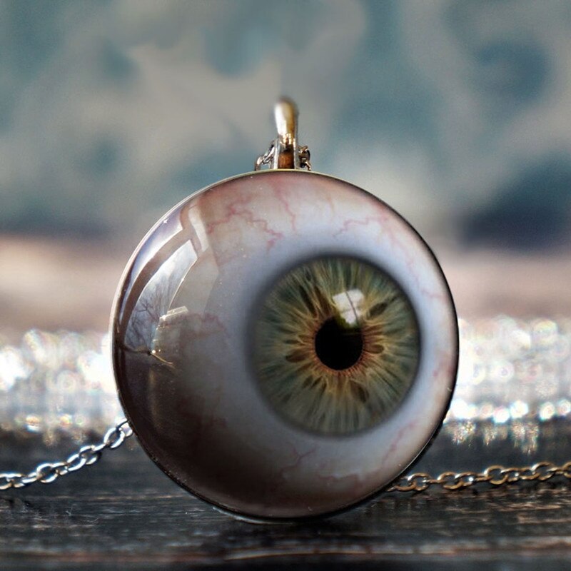 Gothic Eyeball Necklace Double Sided Glass Crystal Pendant Necklace Witchcraft Terror Jewelry Halloween Party Gift