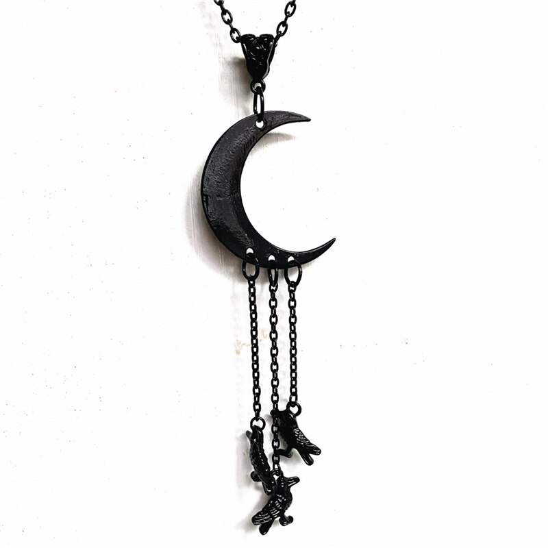 Raven Skull Pendant And Black Moon Necklace, Witch Gothic Shaman ...