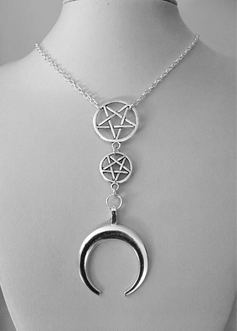 Crescent Halskette, Mystic, Esoteric, Gothic, Witchcraft, Satan Symbol ...